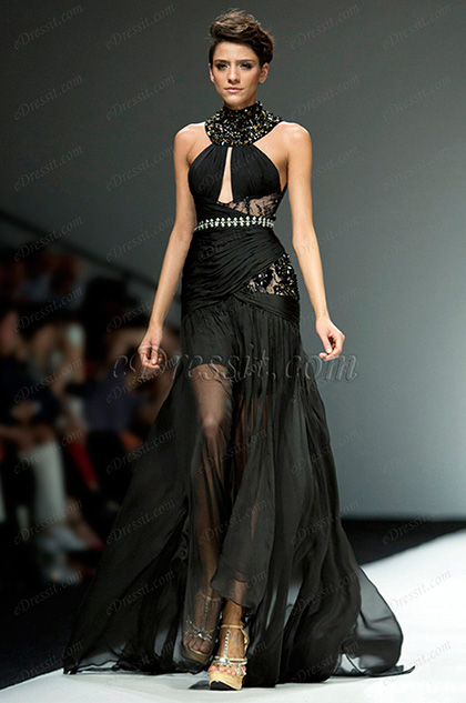 Edressit 2013 S S Fashion Show Black Lace Evening Dress Prom Gown