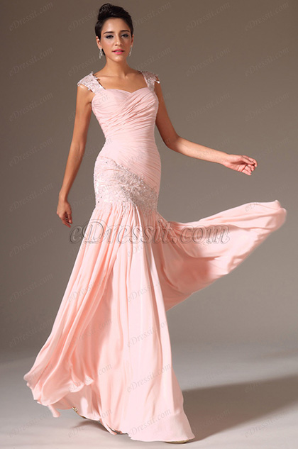 Edressit Light Pink Stunning Embroidered Lace Prom Evening Dress 00142201